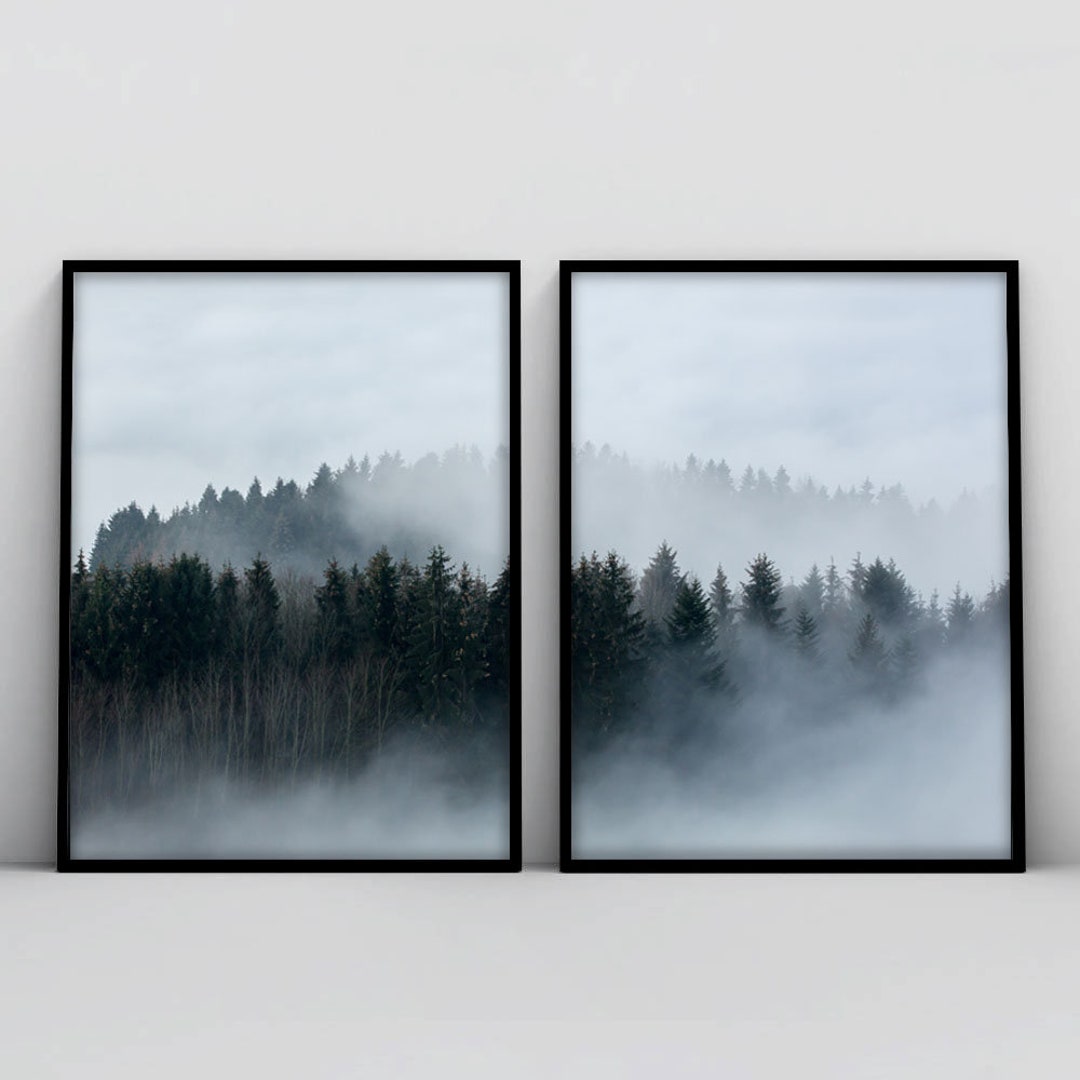 Mist Forest Print Set: Scandinavian Mountain Wall Decor (digital ...