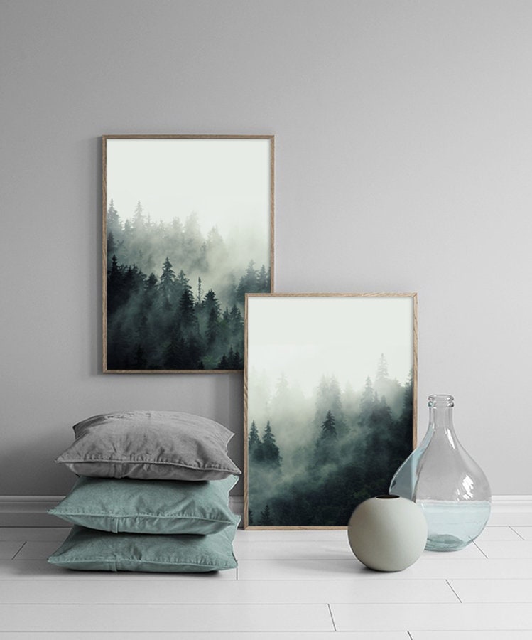 Forest Prints Set Forest Wall Art Mountain Print | Etsy