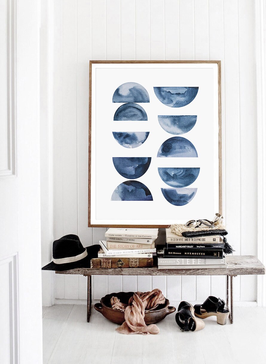 Indigo Abstract Posterminimalist Posterwatercolor Artmodern - Etsy