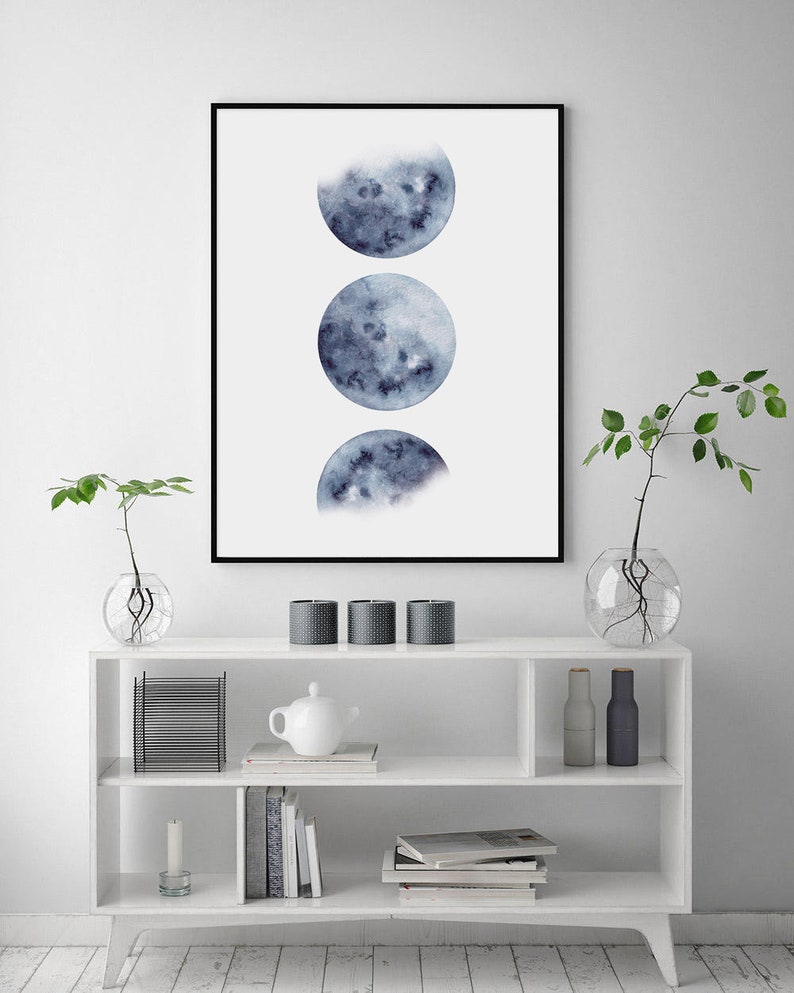 Indigo Moon Phase Watercolor Print Watercolour Wall Art Print - Etsy