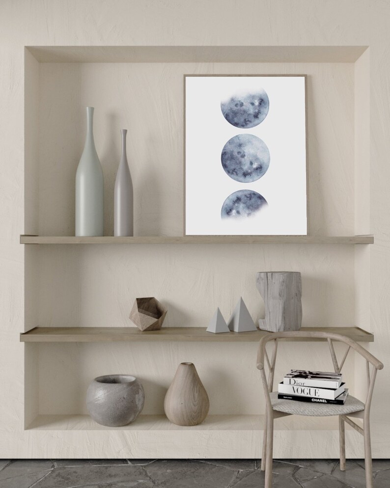 Indigo Moon Phase Watercolor Print Watercolour Wall Art Print - Etsy