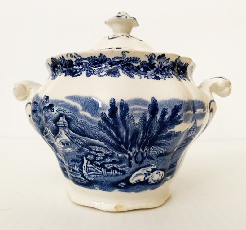 Booths Pottery Sugar Bowl "british Scenery" Blue Vintage English - Etsy