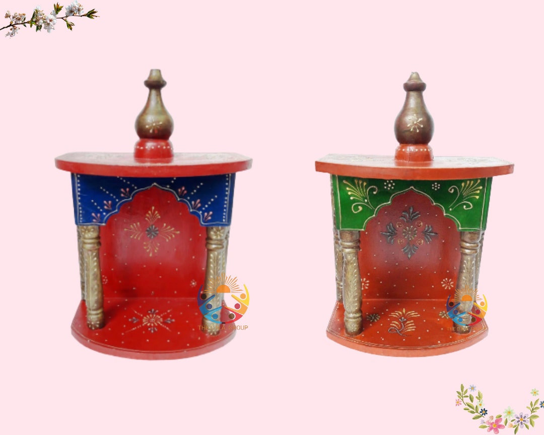 Wooden Temple Small Mandir for Home Indian Handcrafted Pooja Ghar Wall ...
