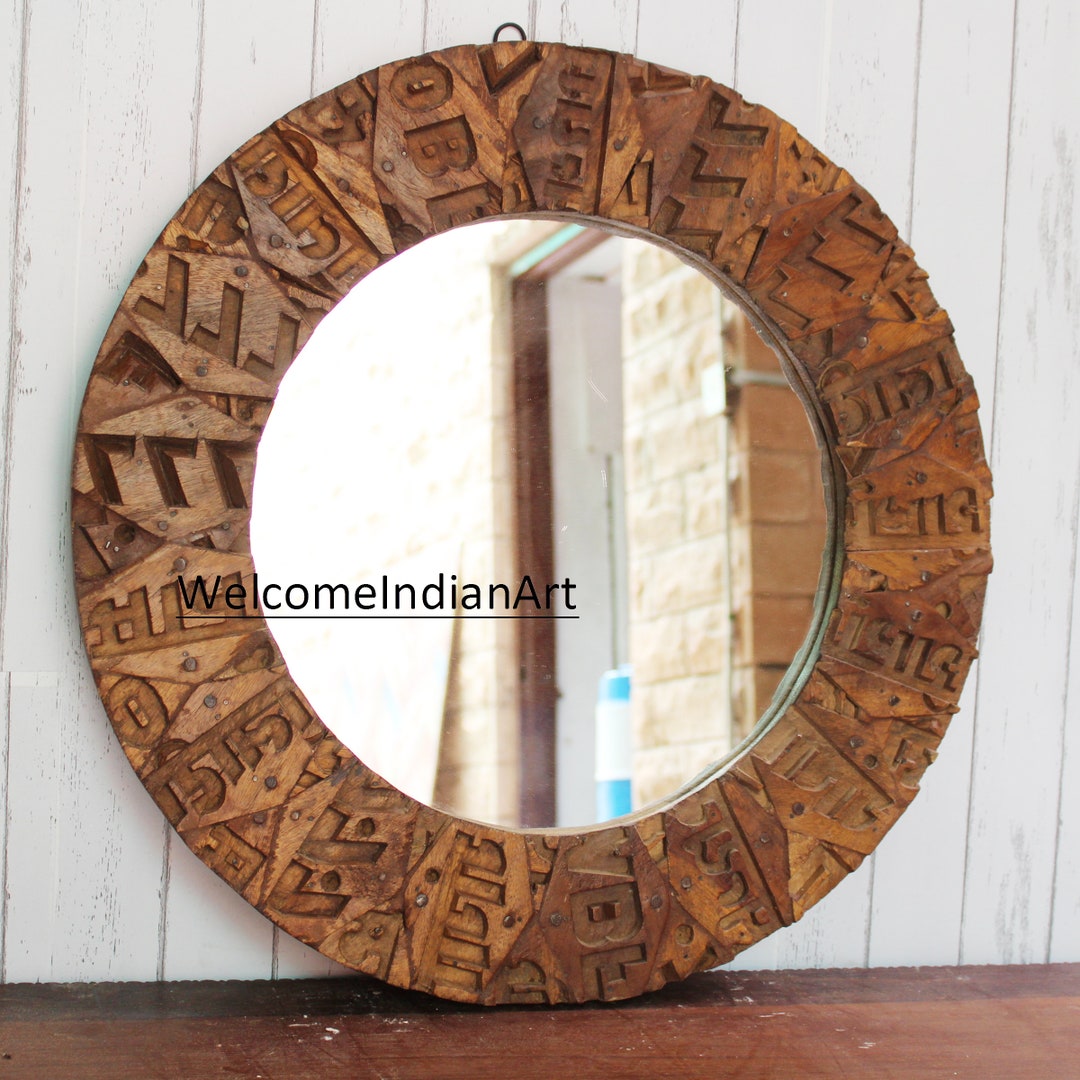 Wooden Wall Mirror/ Large Mirror Frame Wall Decor/ Boho Mirror Art ...