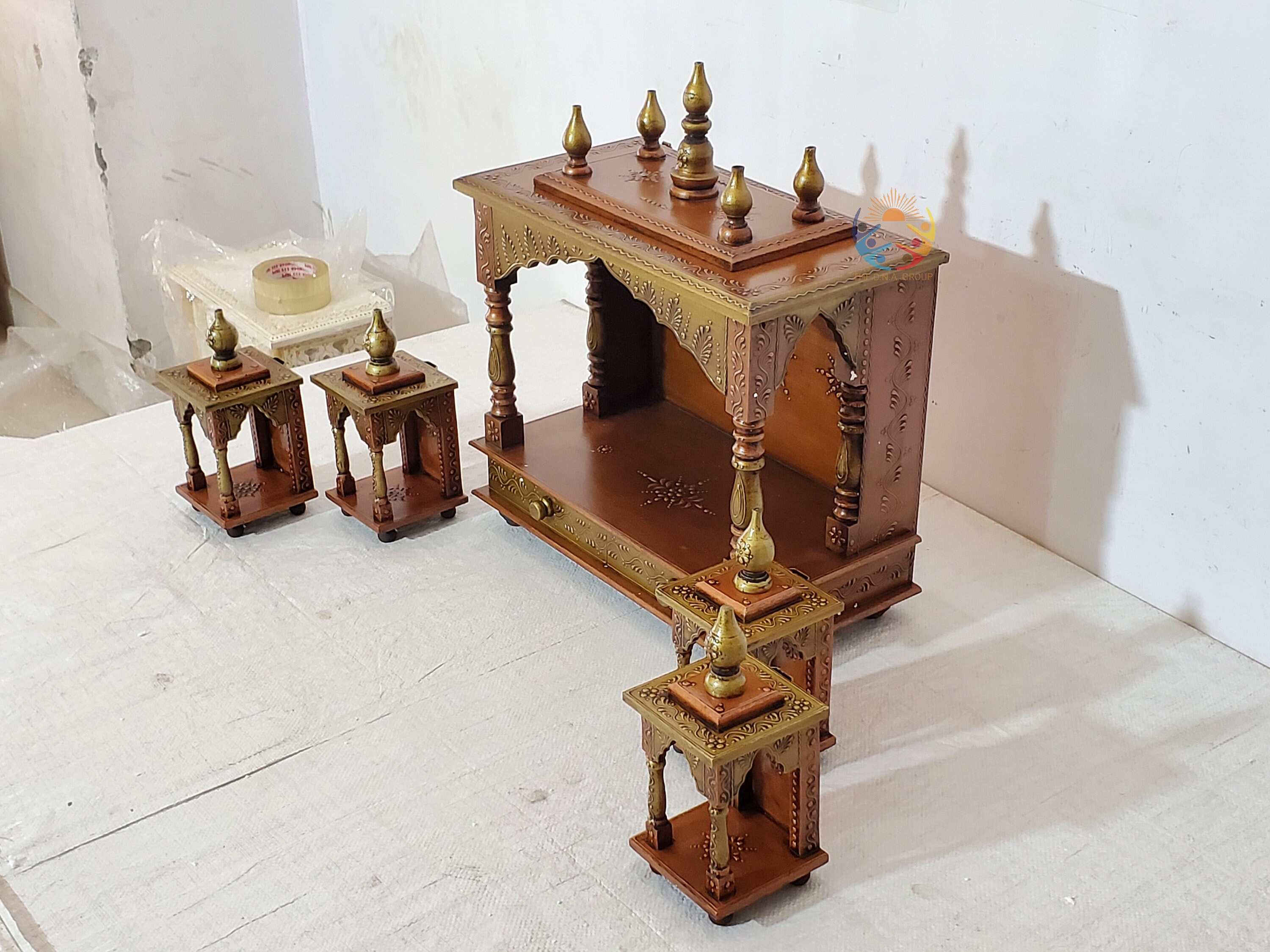 Wooden Pooja Mandir Temple: Copper Puja Ghar With 4 Mini Temples - Etsy