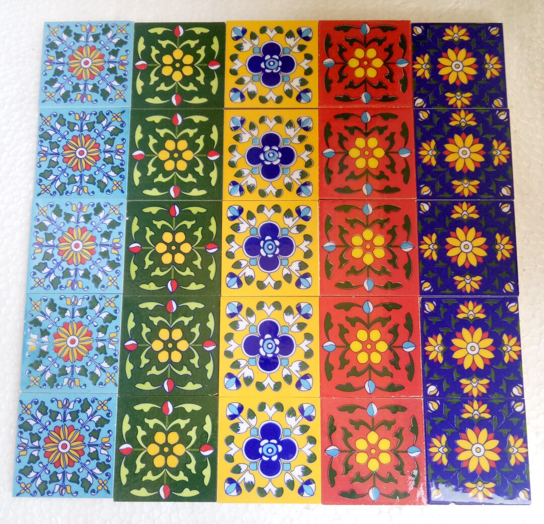 Blue Pottery Ceramic Tiles: Floral Art Wall Tile Set (3x3 Inch) - Etsy