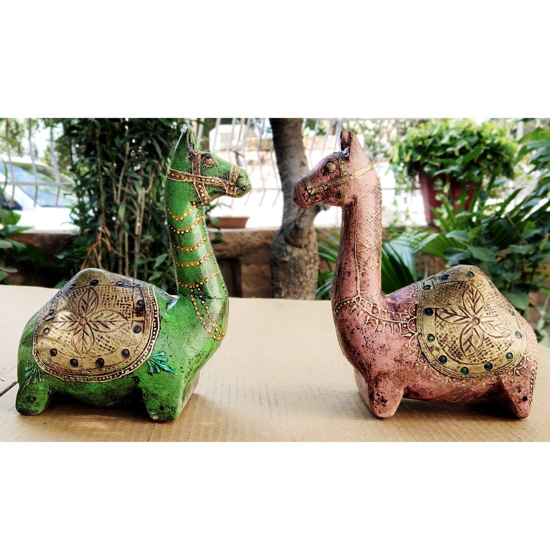 Handpainted Wooden Camel & Deer Statue: Indian Art Decor Pair - Etsy