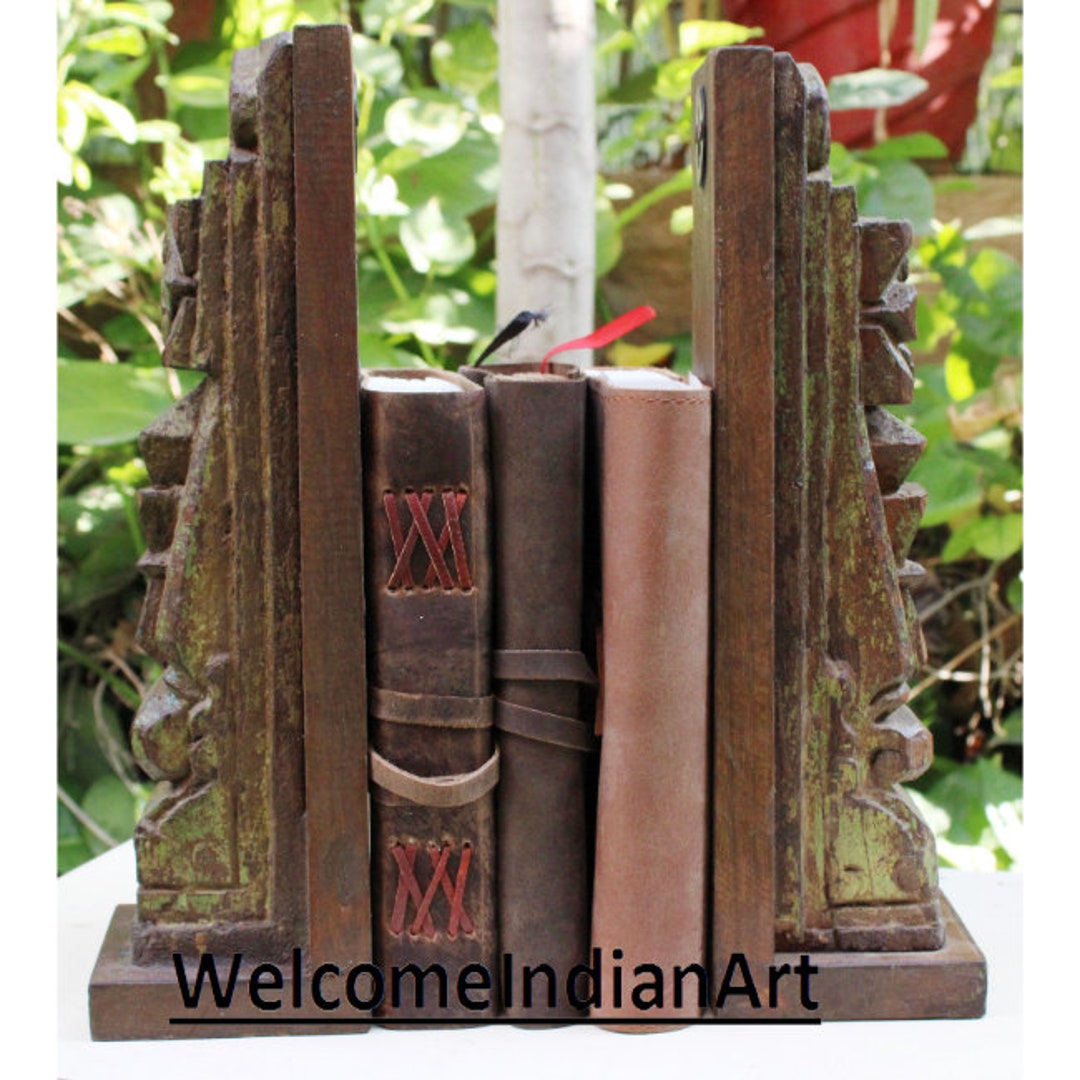 Indian Wooden Bookends: Rustic Office Decor, Set of 2 - Etsy