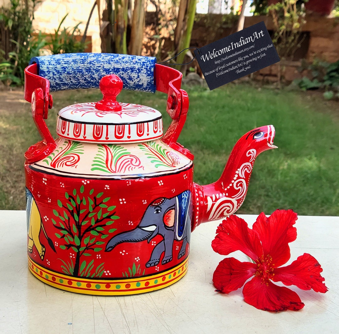 Aluminum Indian Tea Pot/elephant Design Hand Painted Aluminum Tea ...