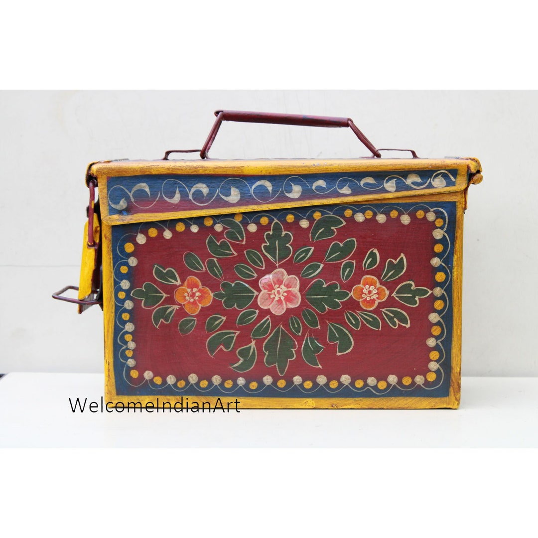 Vintage Floral Painted Metal Box: 1970s Indian Storage Bin - Etsy