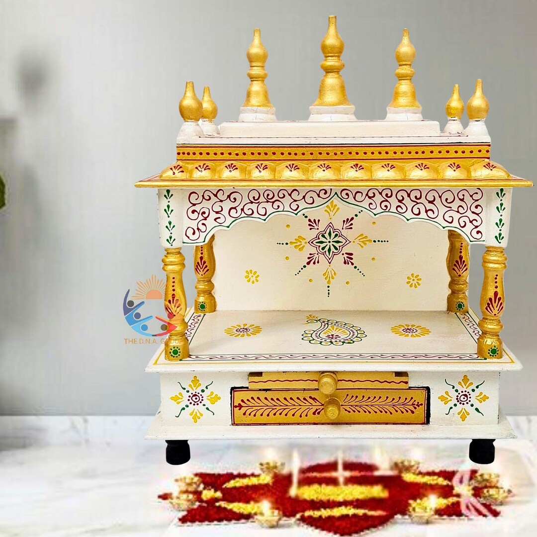 Wooden Mandir Gold Temple Hindu Pooja Ghar Mandap Worship Trendy Wall ...