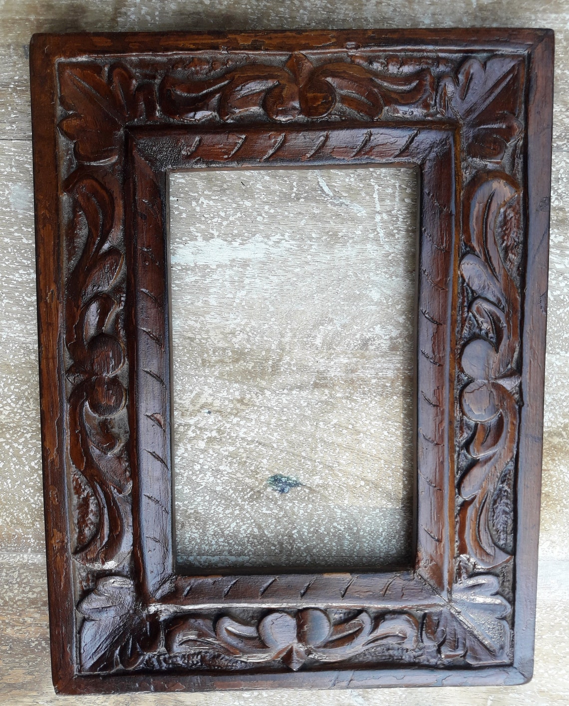 Vintage Style Hand Carved Wooden Photo Frame Rustic Floral Picture ...