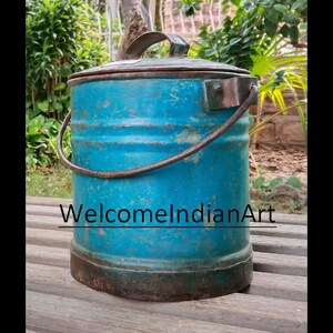 Antique Iron Milk Pot Metal Well Bucket Indian Iron Planter Holder ...