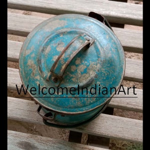 Antique Iron Milk Pot Metal Well Bucket Indian Iron Planter Holder ...