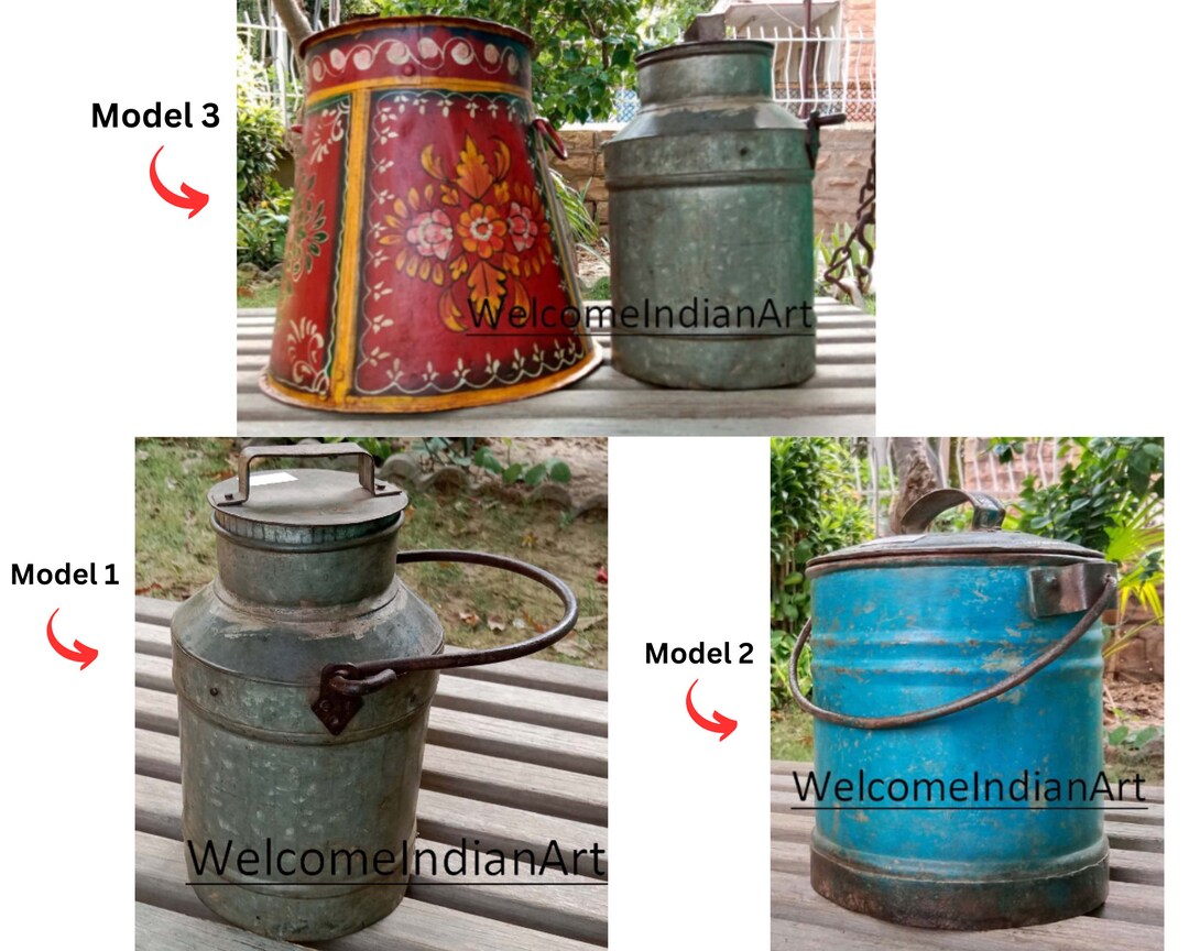 Antique Iron Milk Pot Metal Well Bucket Indian Iron Planter Holder ...