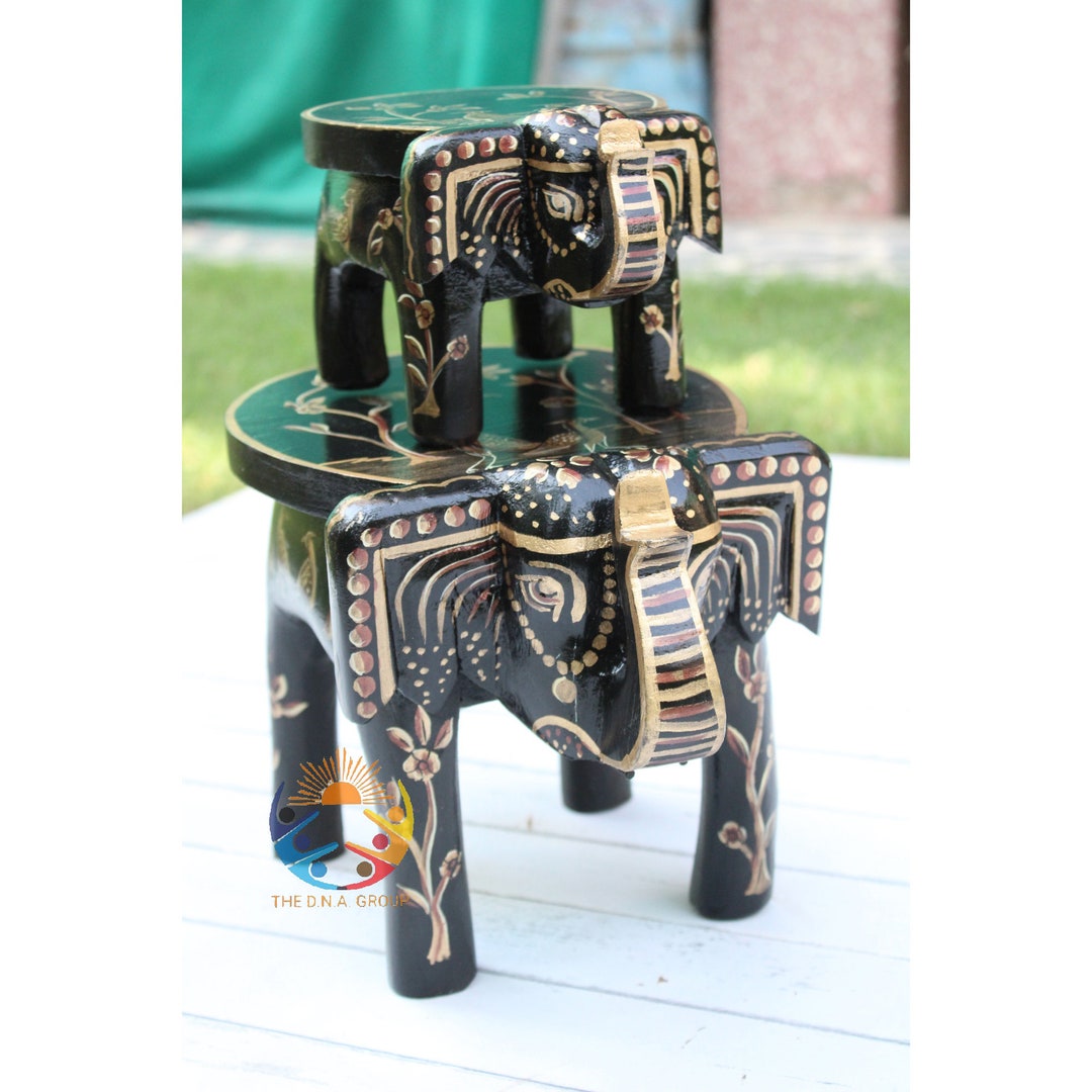Handmade Wooden Elephant Stool Hand Carved Step Stool for Kids Wooden ...