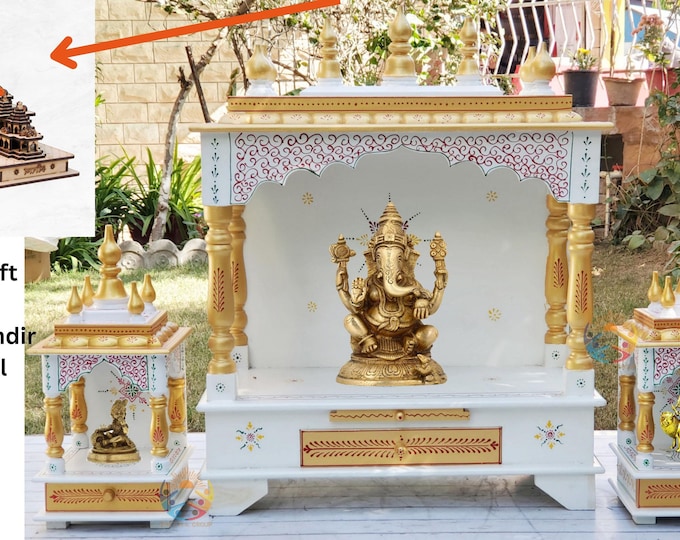 Wooden Temple Pooja Mandir With Door | Beautiful Wall Hanging Large ...