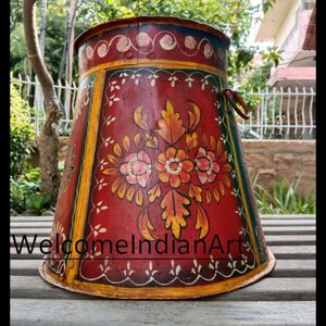 Antique Iron Milk Pot Metal Well Bucket Indian Iron Planter Holder ...