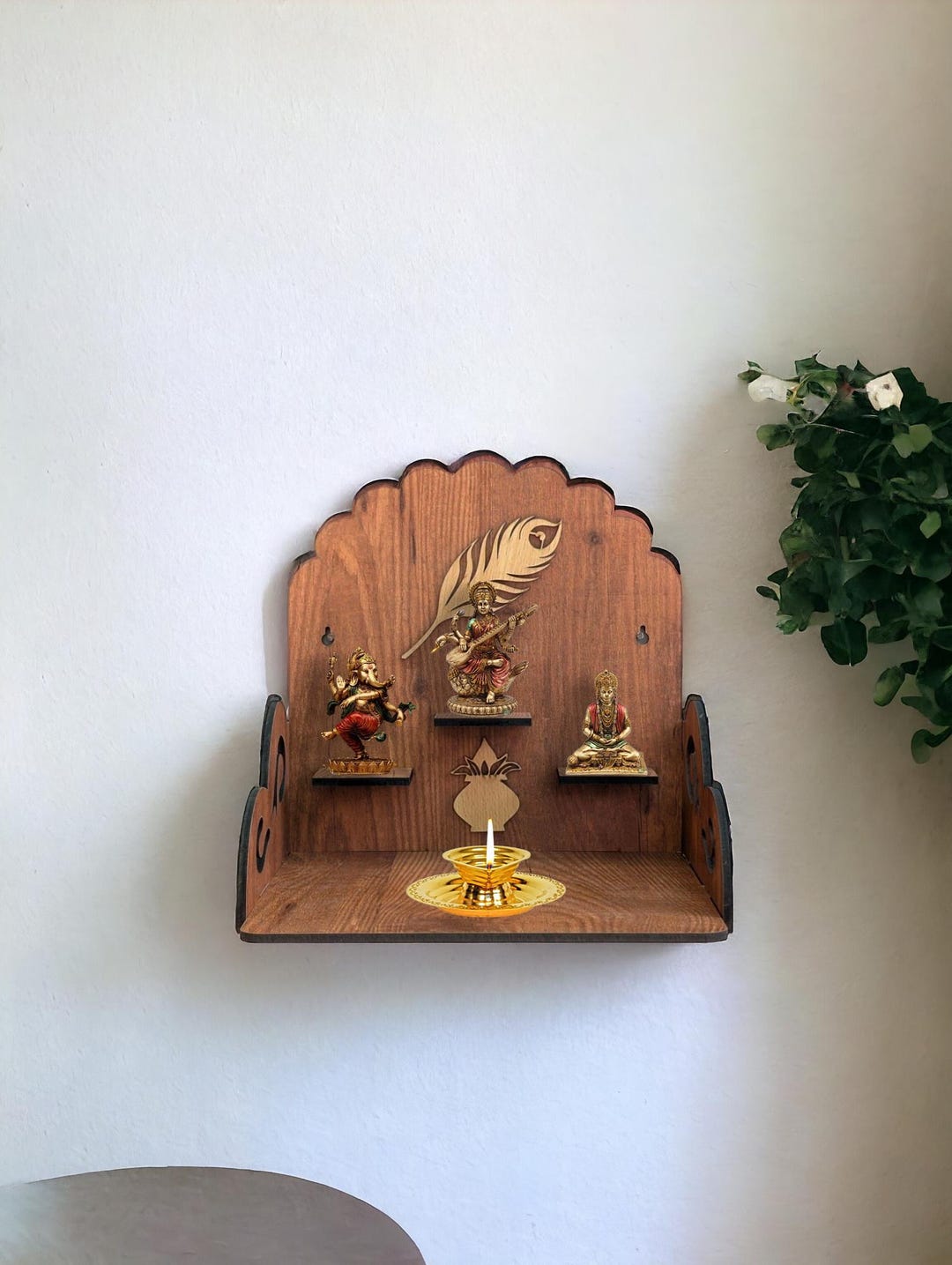 Folding Mandir, Wooden Wall Temple, Mounted Pooja Shelf, CNC Home ...