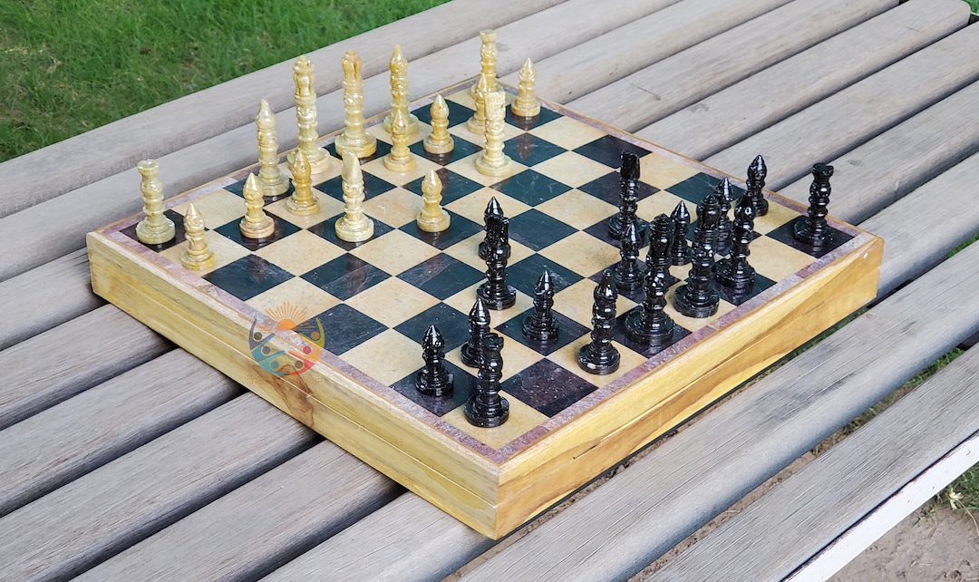 Classic Chess Board Chess Set Black and White Marble Chess Board White ...