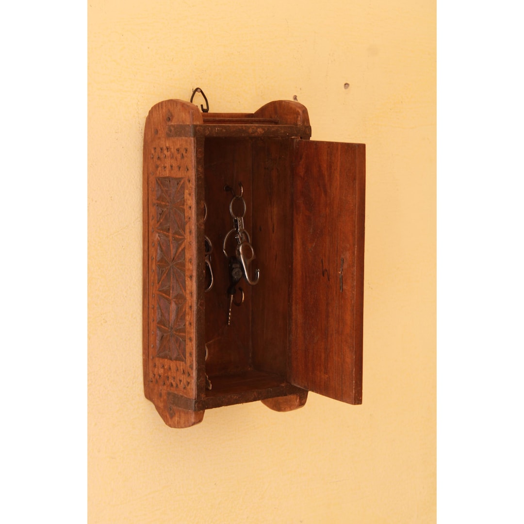 Wooden Key Holder Cabinet for Home Office Entryway Decor, Wall Hanging ...