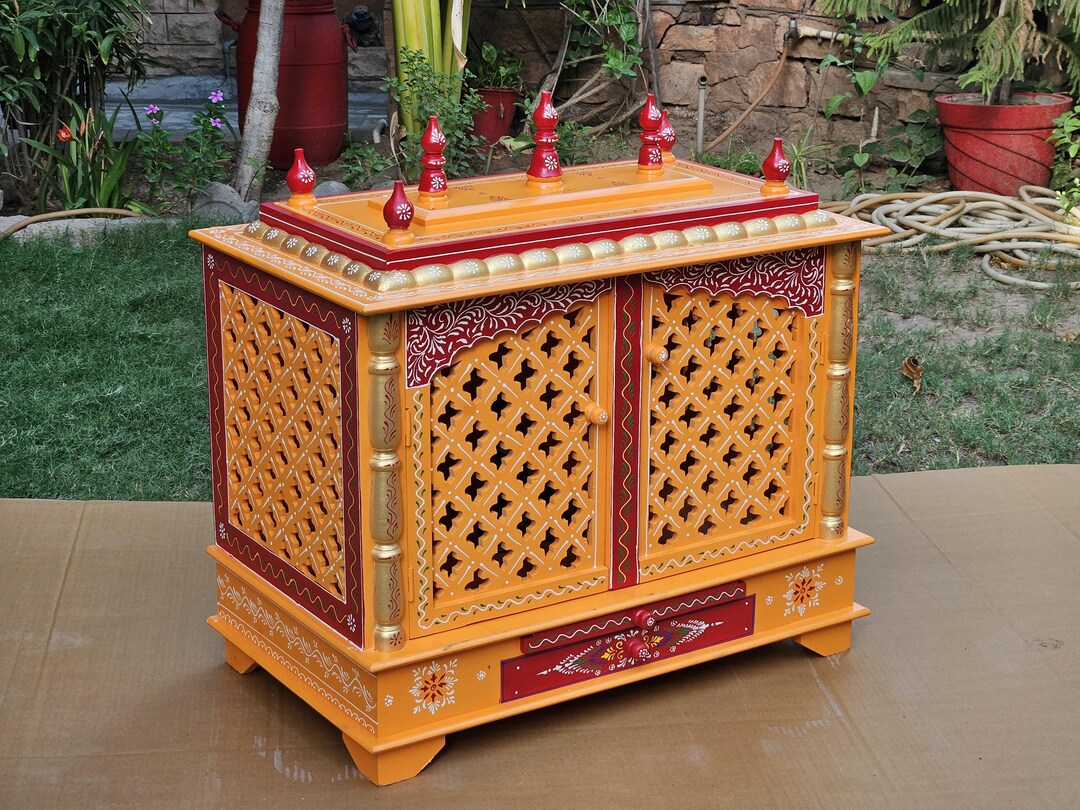 Handmade Wooden Temple for Home | Indian Hand-painted Pooja Mandir | 30 ...