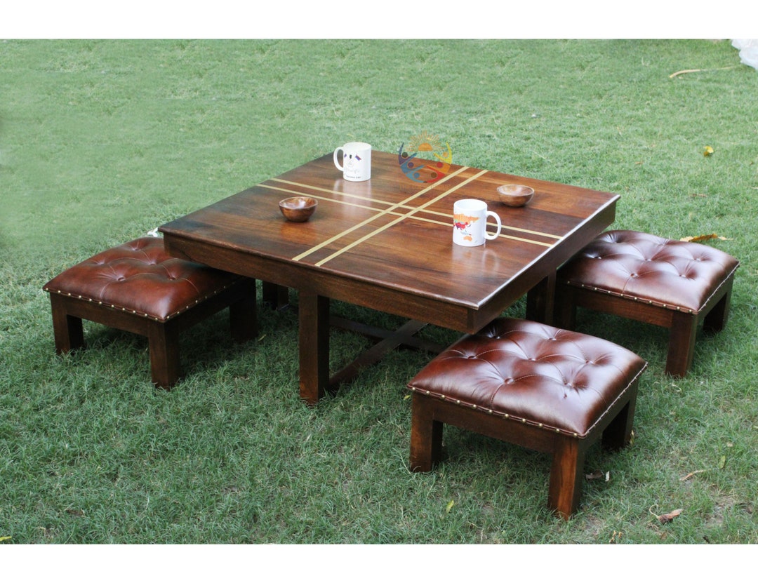 Wooden Square Dining Set Compact Dinner Table Natural - Etsy