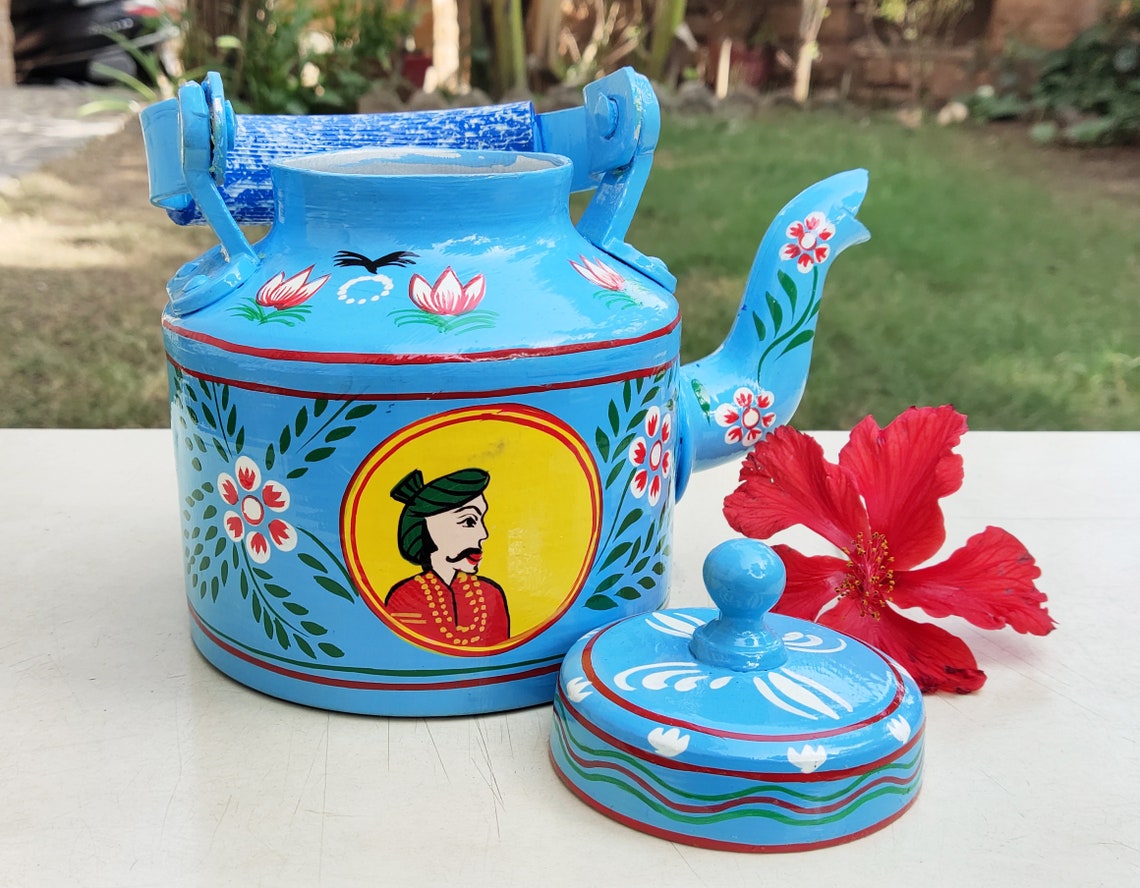 Aluminum Indian Tea Pot/elephant Design Hand Painted Aluminum - Etsy