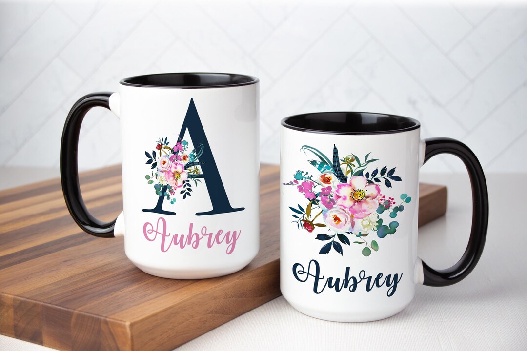 Personalized Floral Mug With Giftbox: Monogrammed Coffee Mug - Etsy