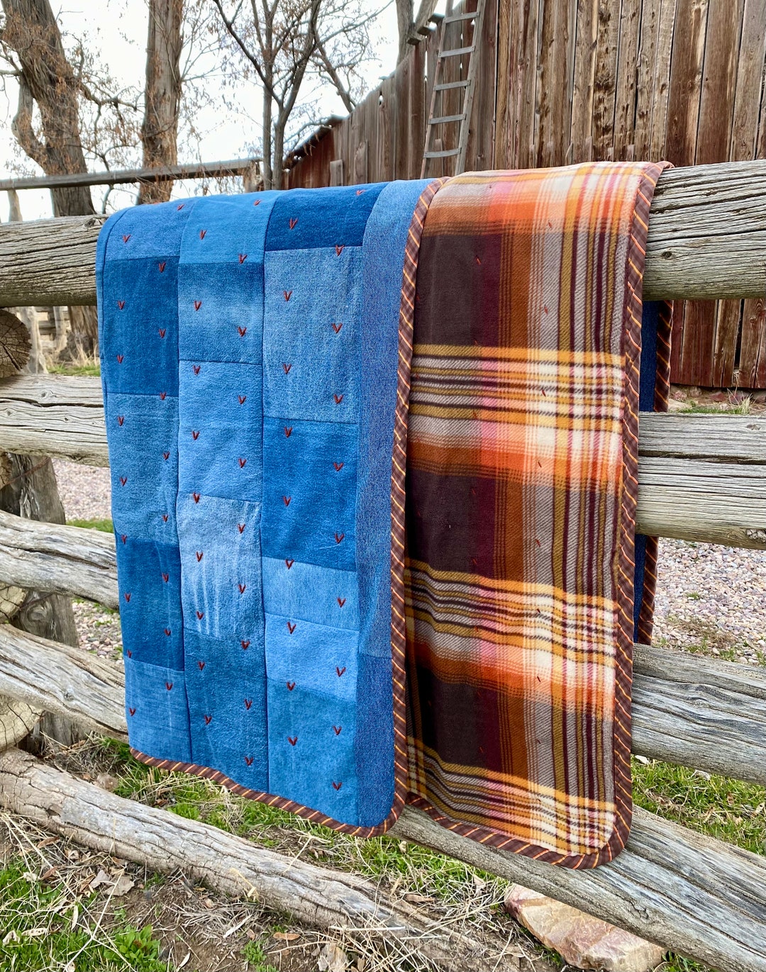 Denim Quilt. Handmade Hand Tied Denim Blanket. Denim Decor. Energy ...