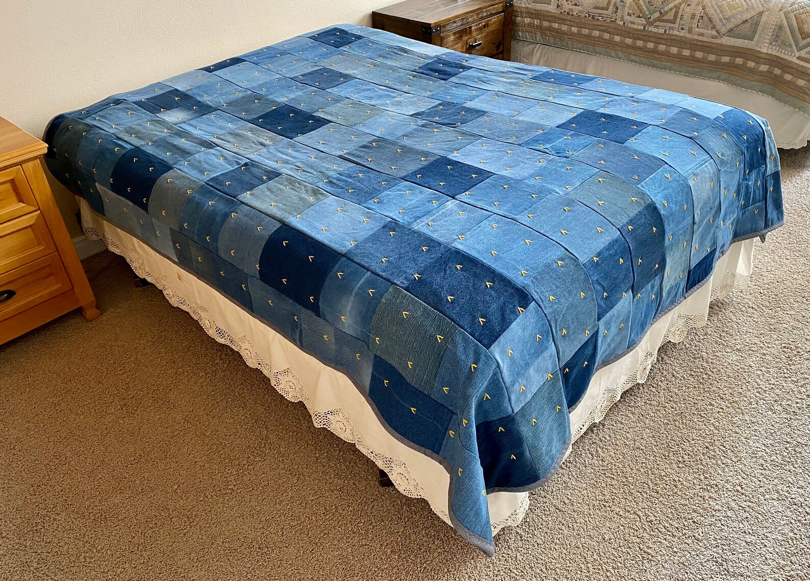 Denim Quilt. Handmade Hand Tied Warm Heavy Denim Upcycled Jeans Blanket ...