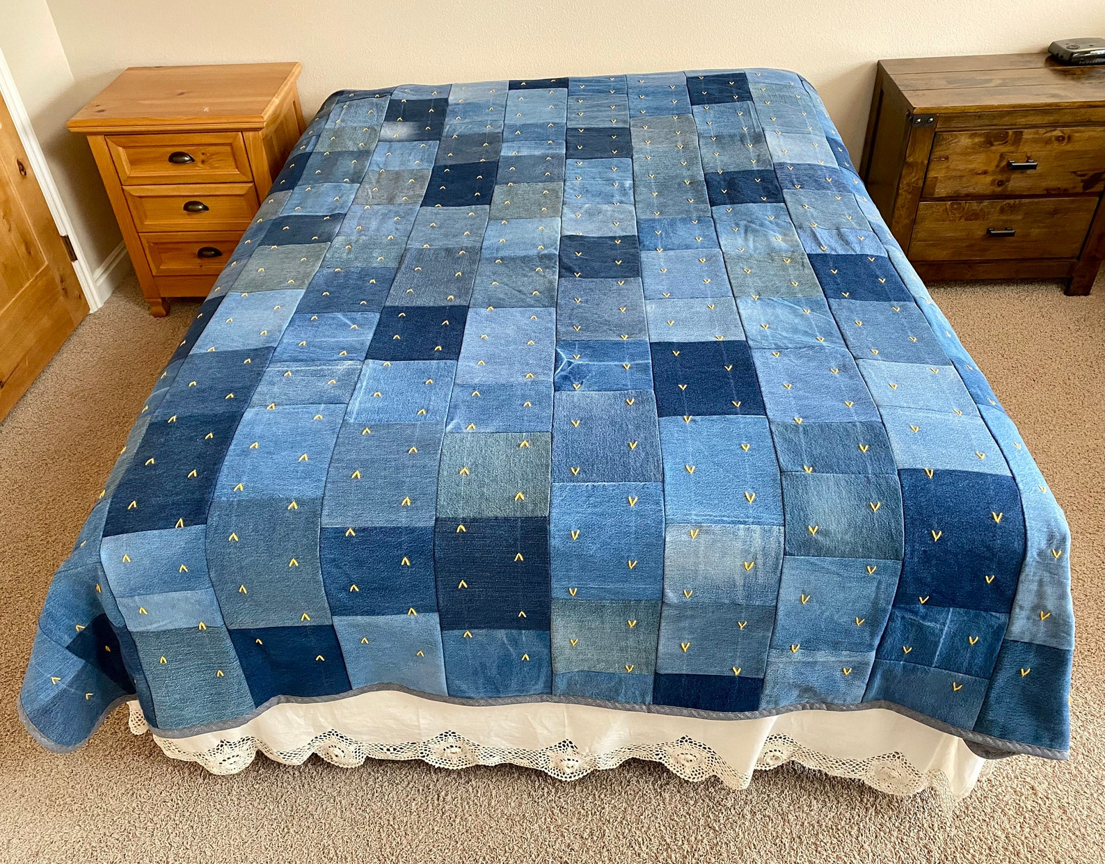 Denim Quilt. Handmade Hand Tied Warm Heavy Denim Upcycled Jeans Blanket ...