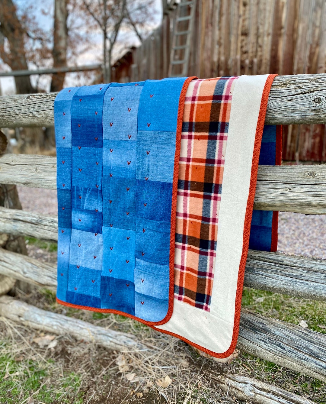 Denim Quilt. New Handmade Hand Tied Heavy Denim Jeans Blanket. Twin ...