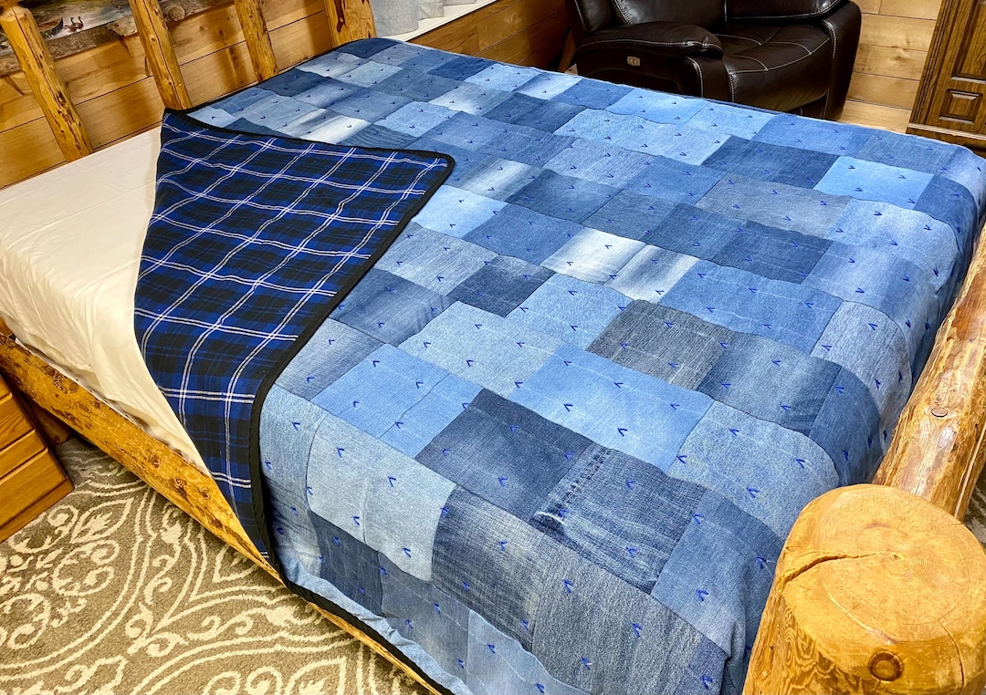 Queen Denim Quilt. Handmade Hand Tied Levis Blanket. Upcycled Denim ...