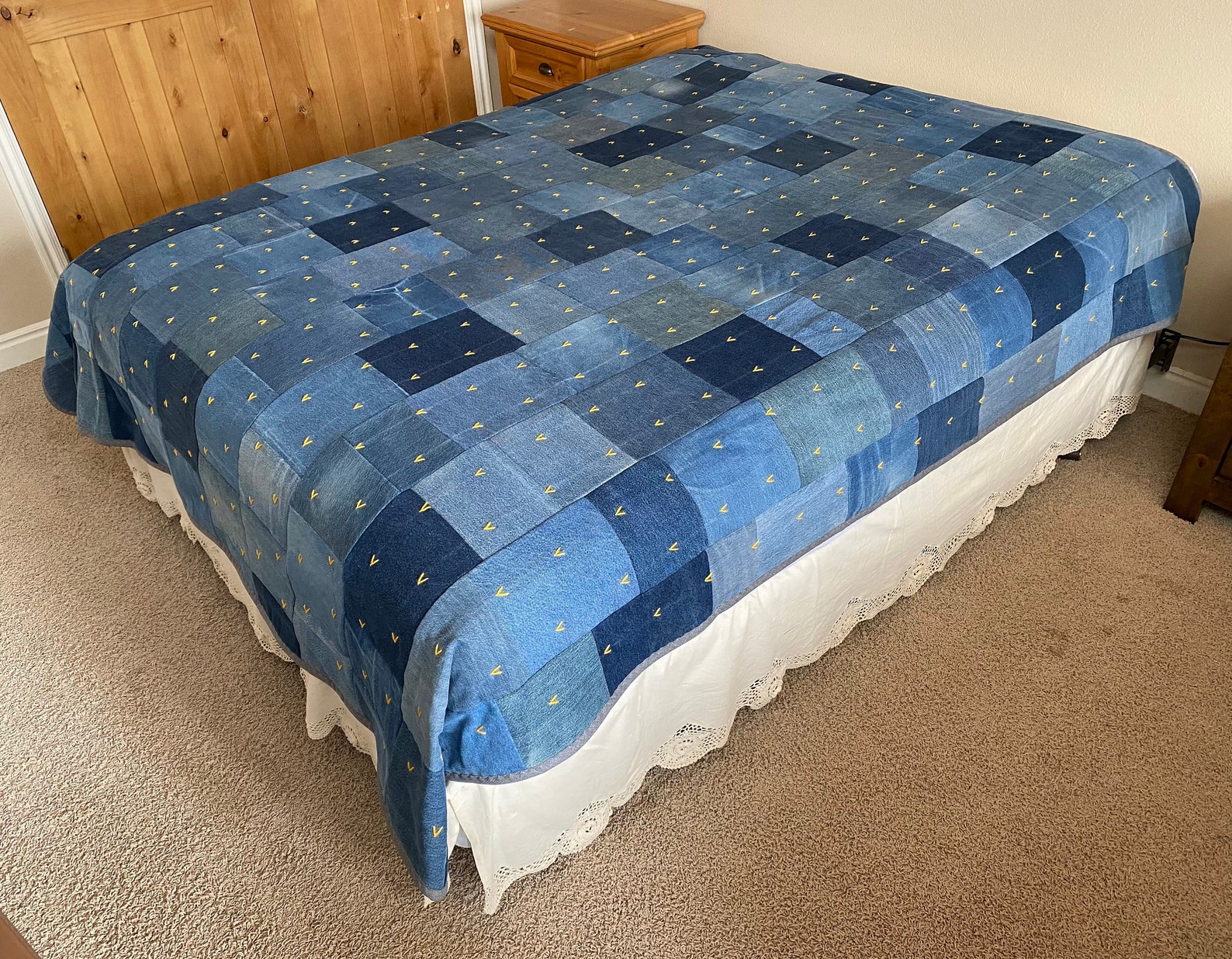 Denim Quilt. Handmade Hand Tied Warm Heavy Denim Upcycled Jeans Blanket ...