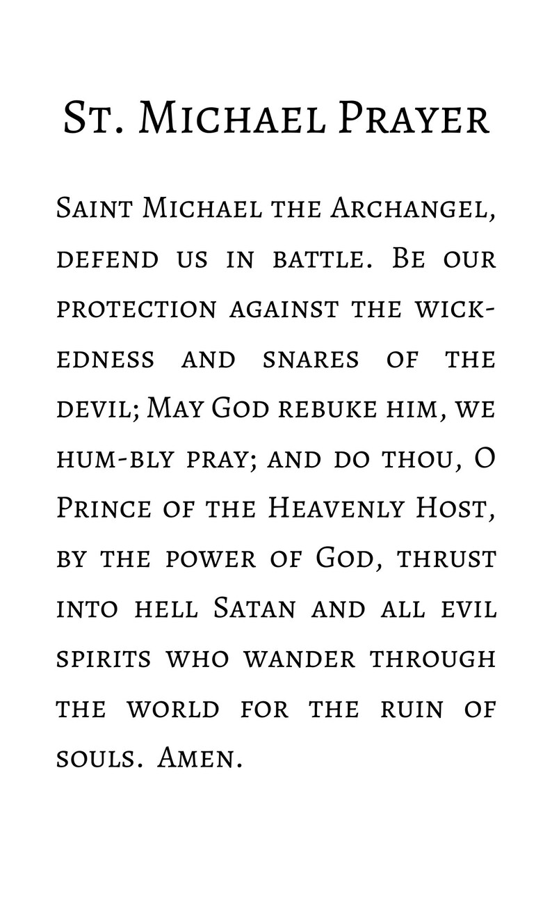 Saint Michael PRINTABLE DOWNLOAD Prayer Card With Catholic Prayer to ...