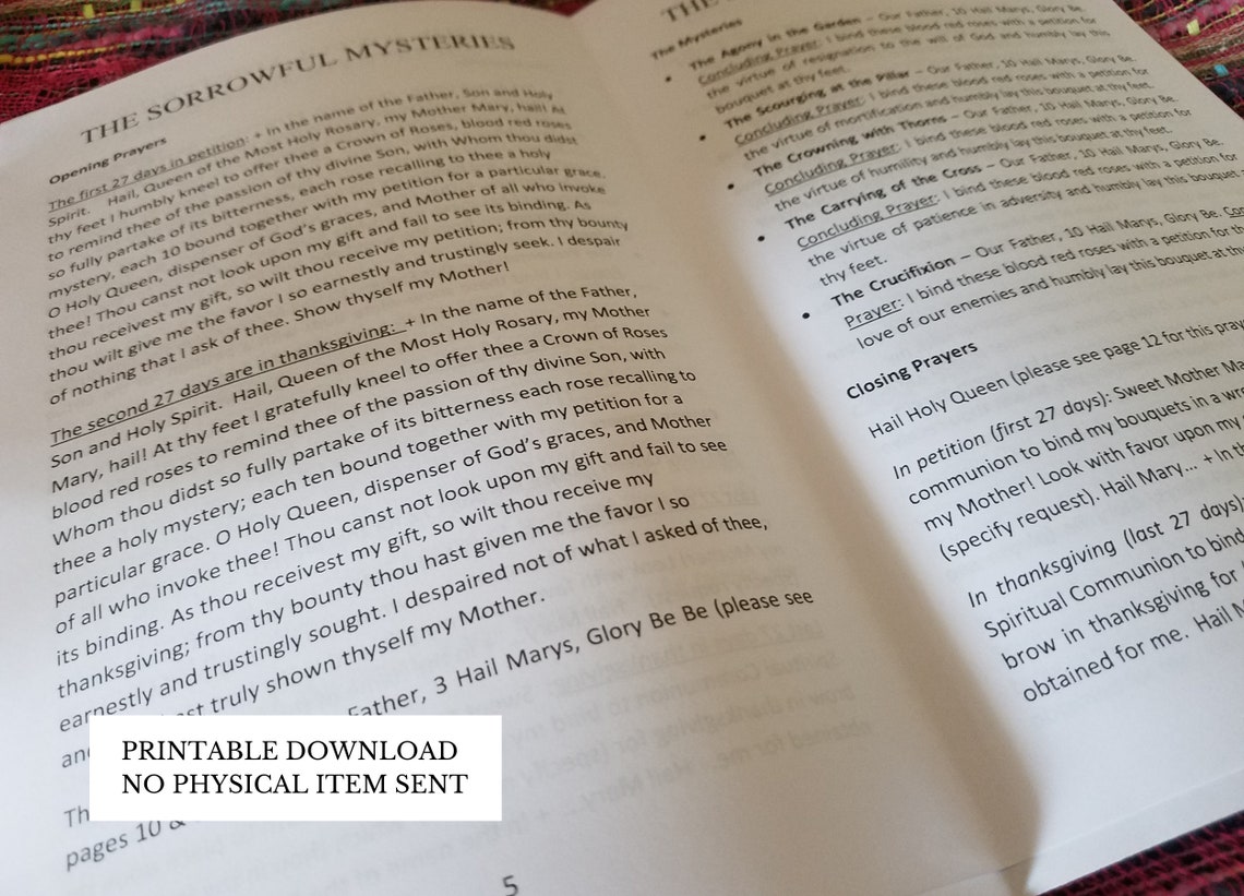 54 Day Novena PRINTABLE DOWNLOAD - 12 Page Catholic Printable Rosary ...