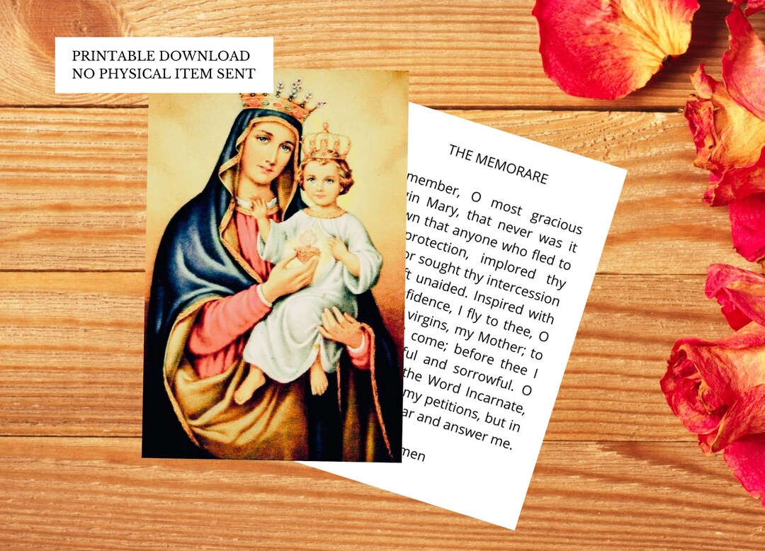 Madonna and Child PRINTABLE DOWNLOAD Prayer Card With the Memorare ...