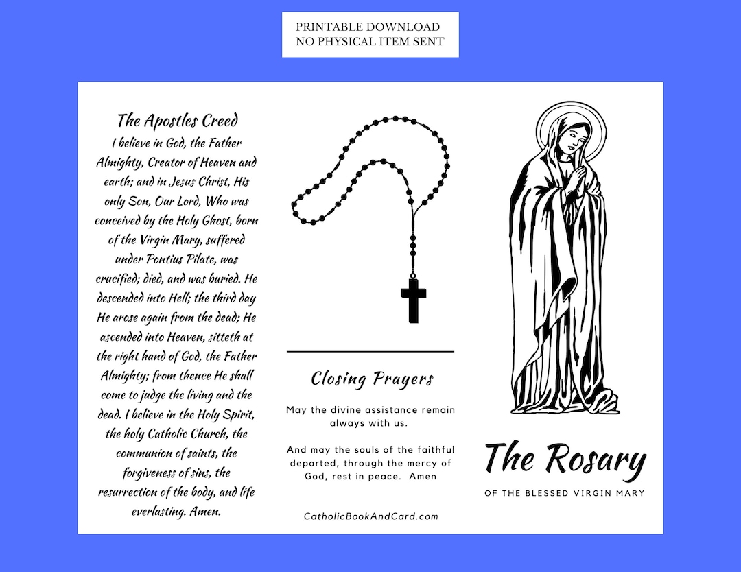 Rosary PRINTABLE DOWNLOAD Trifold Pamphlet With List of 4 Mysteries by ...