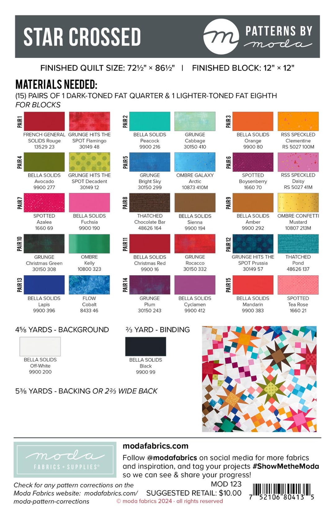 Star Crossed Quilt Pattern by Moda MOD123 - Etsy