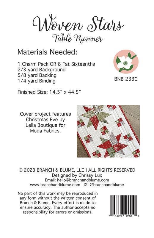 Woven Stars Table Runner Pattern - Chrissy Lux - Branch & Blume - Etsy