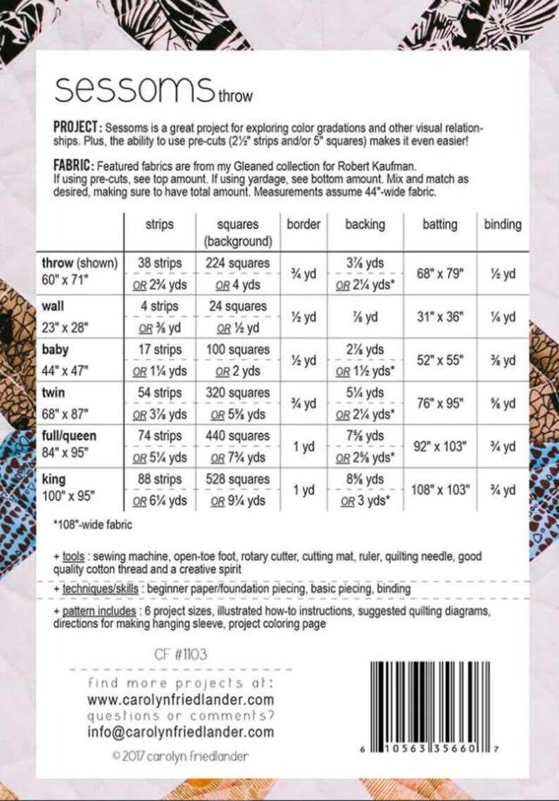 Sessoms Quilt Pattern by Carolyn Friedlander - Etsy