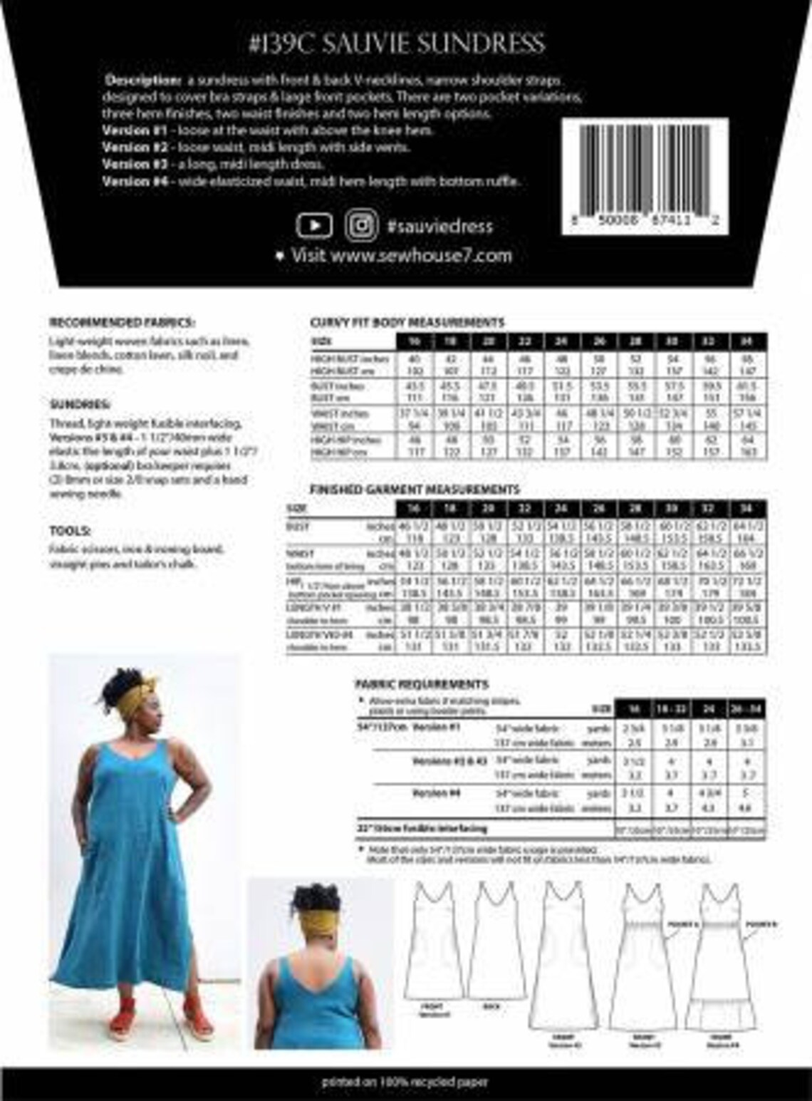 Sauvie Sundress Standard or Curvy Fit Dress Sewing Pattern by Sew House ...