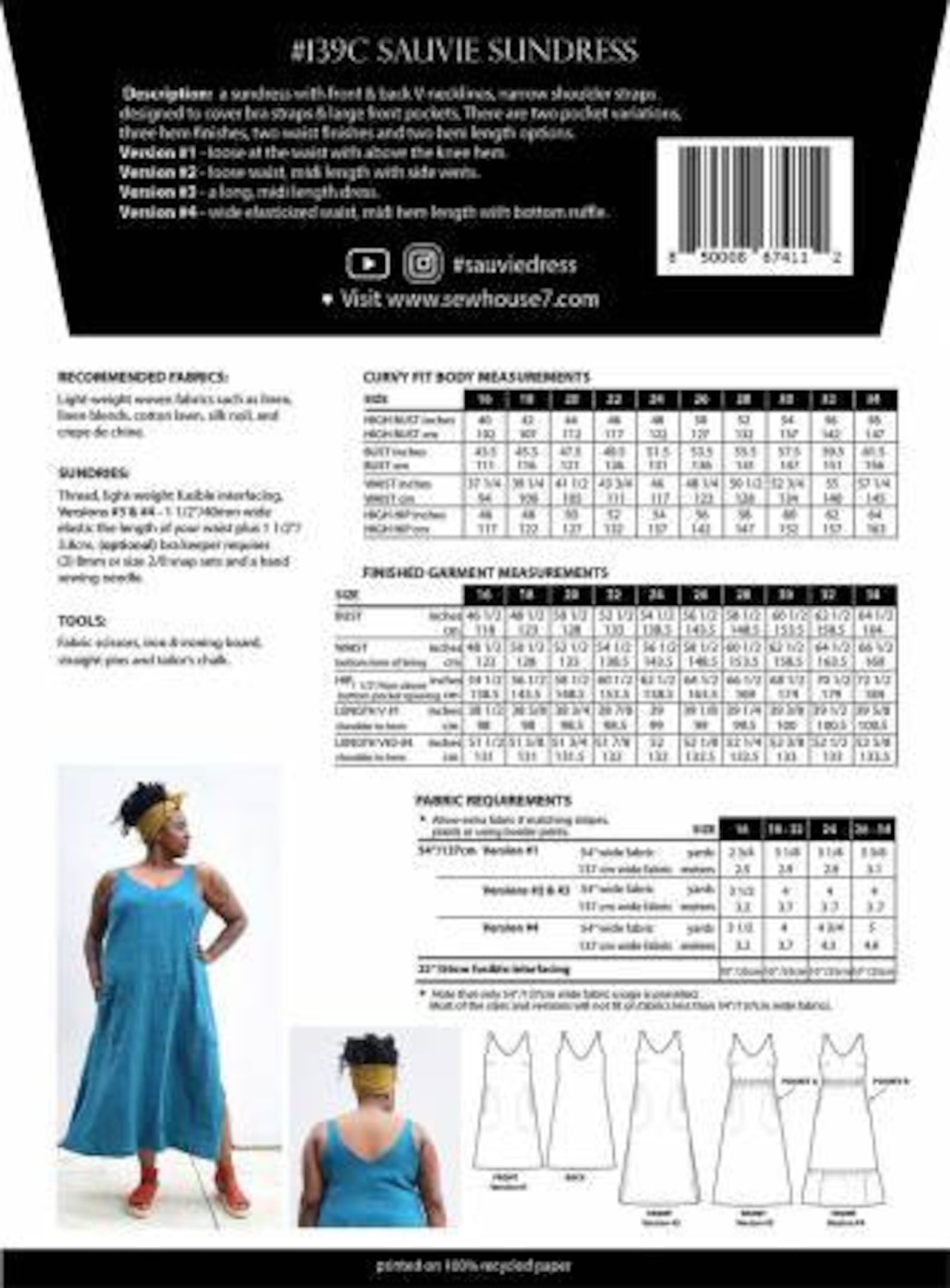 Sauvie Sundress Standard or Curvy Fit Dress Sewing Pattern by Sew House ...