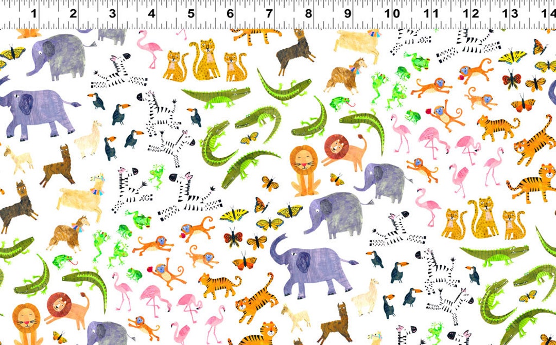 Clothworks- Colorama Digital Mini Menagerie - Y3807-1 White - Etsy