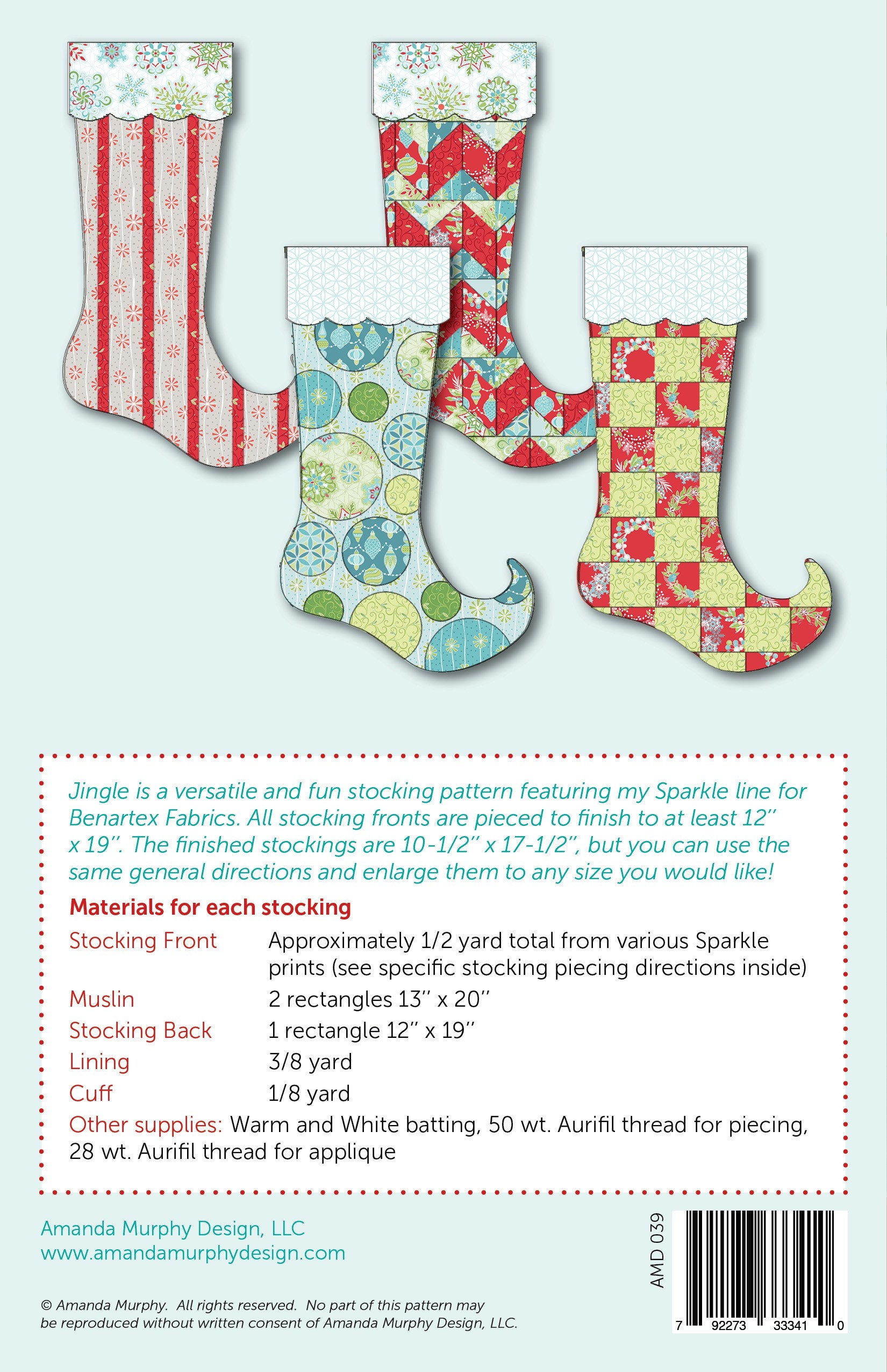 Jingle Christmas Stockings Pattern by Amanda Murphy Design - Etsy