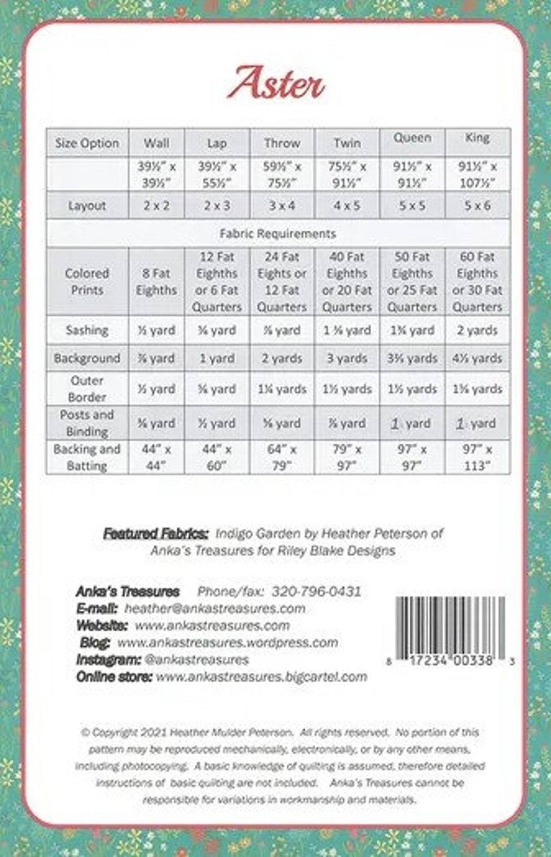 Aster Quilt Pattern Anka's Treasures #ANK338 - Etsy