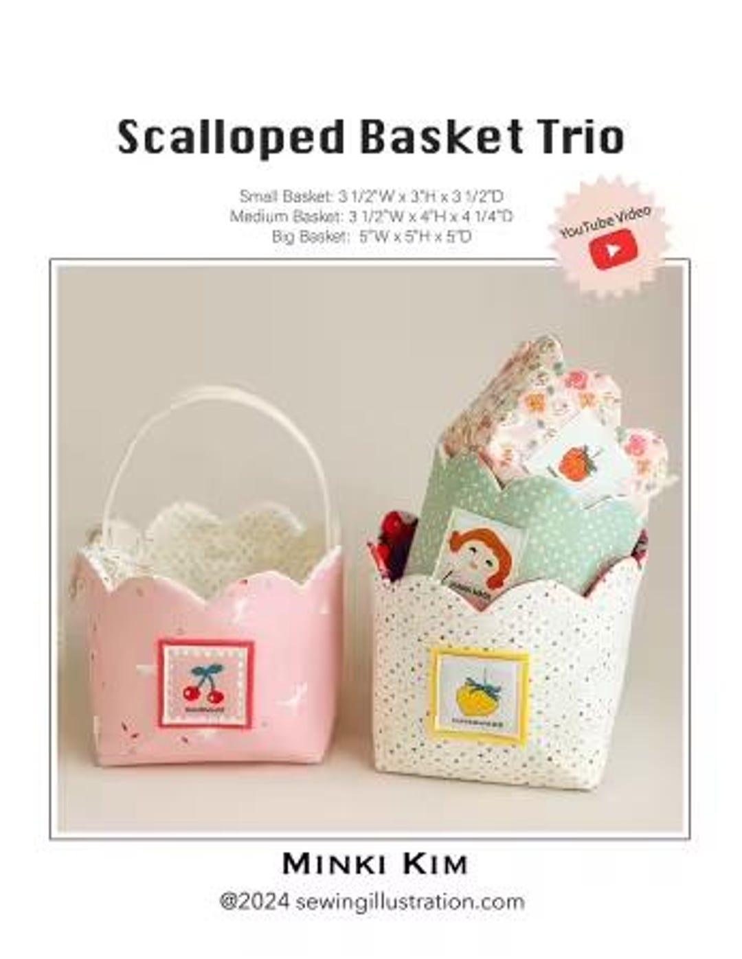 Scalloped Basket Trio Pattern - Minki Kim - Sewing Illustration - Etsy