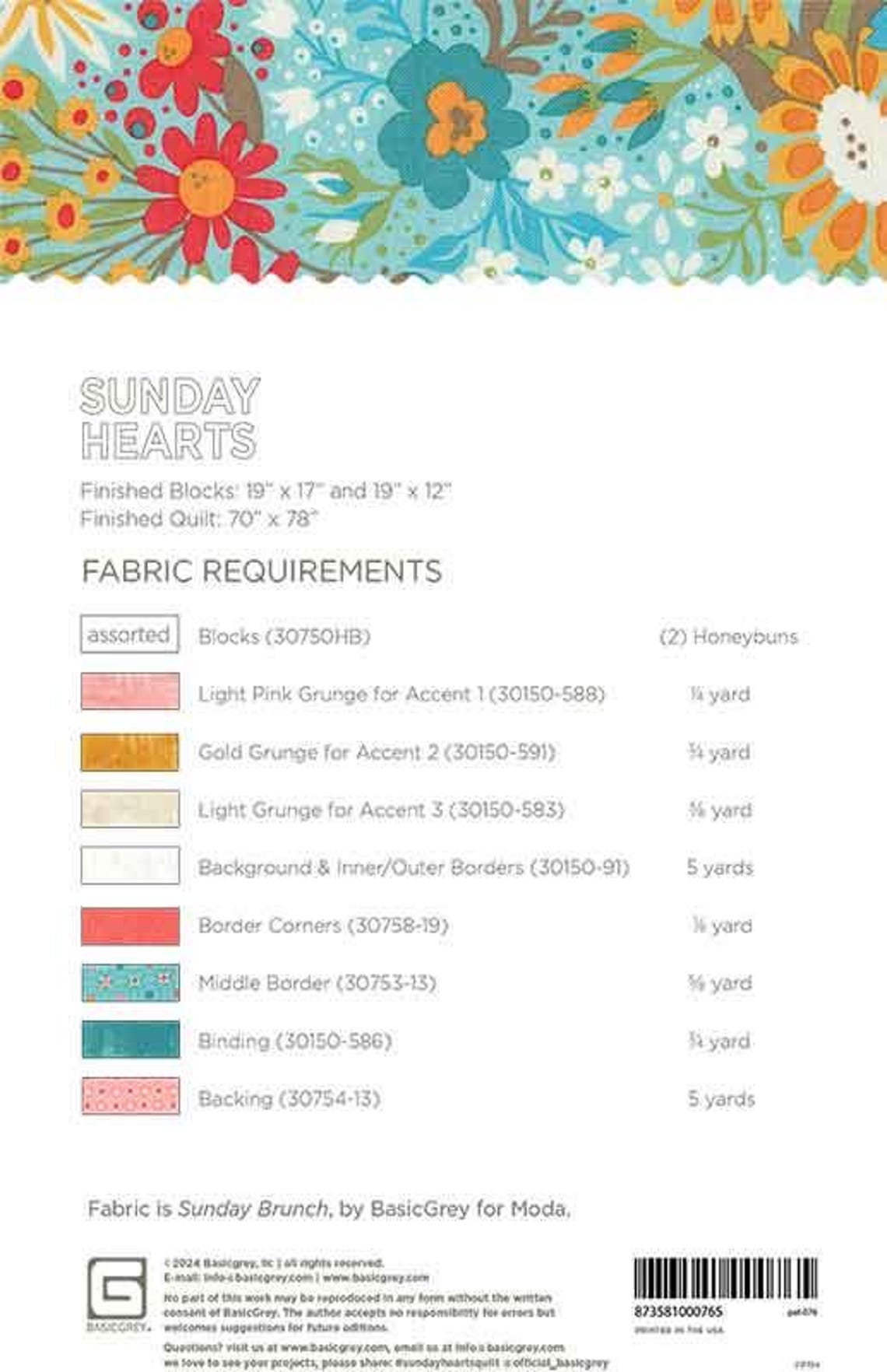 Sunday Hearts Quilt Pattern and Kit Option - by Basic Grey - Moda ...