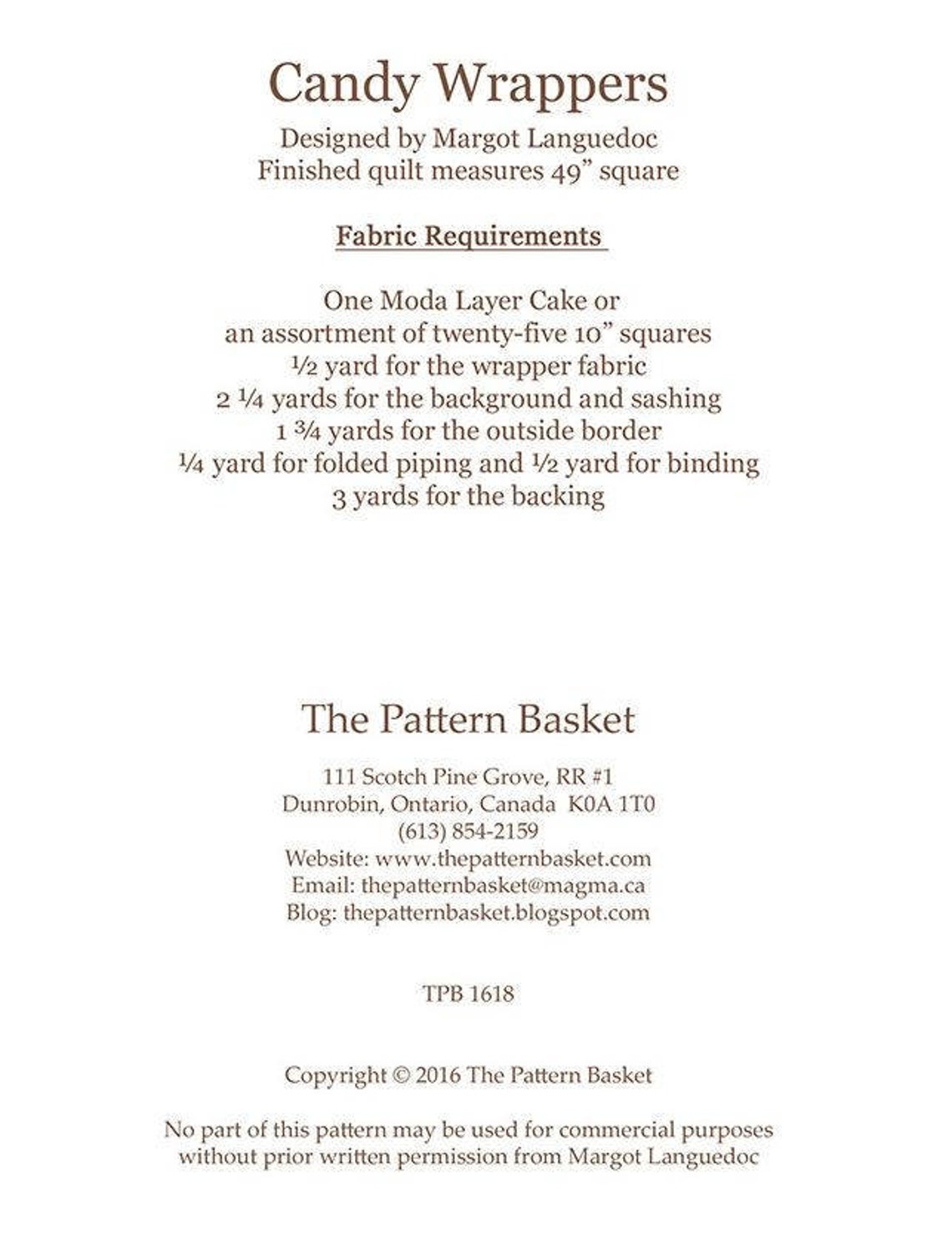 Candy Wrappers Quilt Pattern by the Pattern Basket - Layer Cake ...